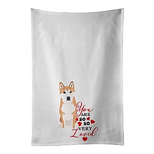 Caroline's Treasures WDK4031WTKT Shiba Inu Red #1 so Loved White Kitchen Towel Set of 2 Dish Towels Decorative Bathroom Hand Towel for Hand, Face, Hair, Yoga, Tea, Dishcloth, 19 X 25, White