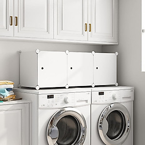 MAGINELS Cube Storage Organizer 12-Cube (11.8"x11.8") Narrow Cabinet Closet Storage Shelves Plastic Storage Shelving for Bedroom, Living Room, Office, White with Doors