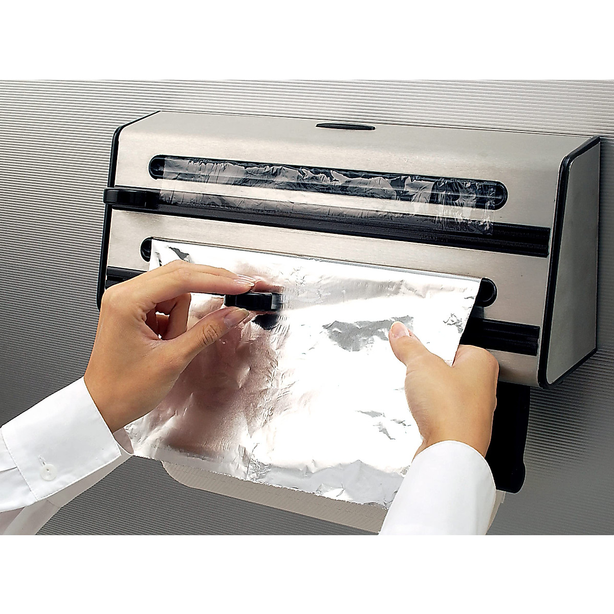 Emsa Triple Roll Dispenser Contura of Stainless Steel, Silver/Black