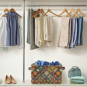 Storage Basket Cube Ethnic Bohemian Mandala Flower Large Collapsible Toys Storage Box Bin Laundry Organizer for Closet Shelf Nursery Kids Bedroom,15x11x9.5 in,1 Pack