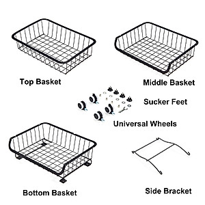 FANWU 5 Tier Fruit Basket Stand, and Vegetable Storage Cart, Wire with Wheels, Metal Stackable Snack Organizer, Potatoes Onions Produce Bins Rack for Kitchen, Pantry (Black-5-Tier Baskets)