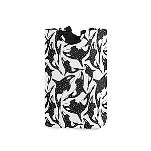 xigua Killer Whale Large Laundry Basket Hamper, Waterproof Collapsible Dirty Clothes Organizer Bag with Handles Laundry Storage Bins for Bathroom, College Dorms, Bedroom