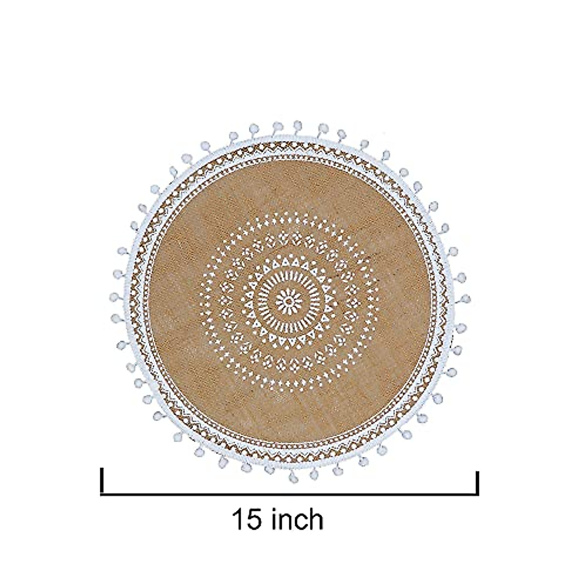 CAPASIN Round Placemats Set of 4, Dining Winter Modern Dinner Braided Beige Boho Round Table and Fall Circle Placemats Boho Runner Kitchen Table Plate Mats Set of 4 (White Ball)