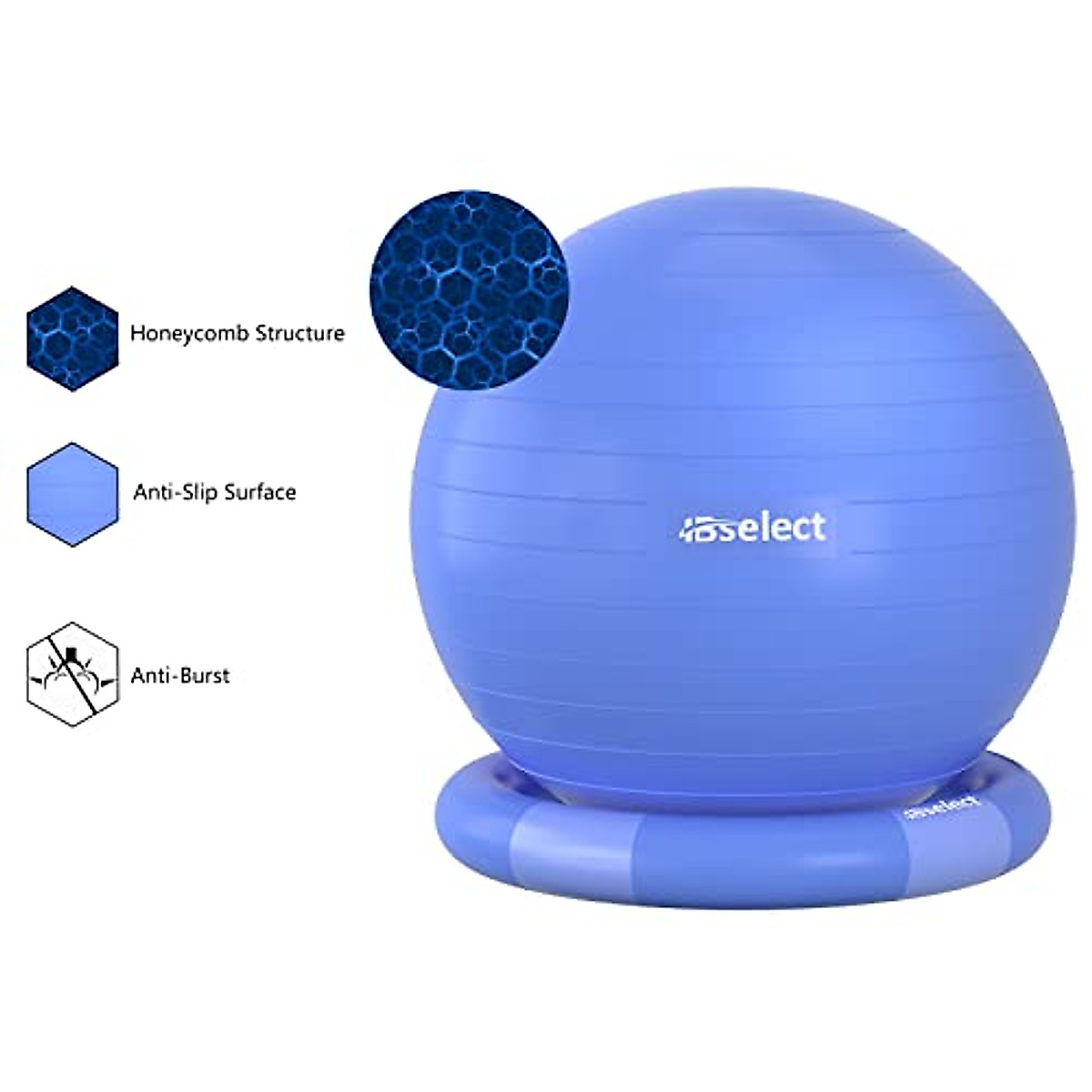 HBselect Exercise Ball Chair &Anti-Slip Stability Base & Resistance Bands, Extra Thick Anti Burst Swiss Gym Ball for Yoga, Pilates, Birthing Pregnancy