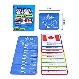 Menique, Flags of The Americas, Memory Matching Game in Spanish, for Kids and Adults, 70 Tiles. Juego de Memoria de Banderas de America