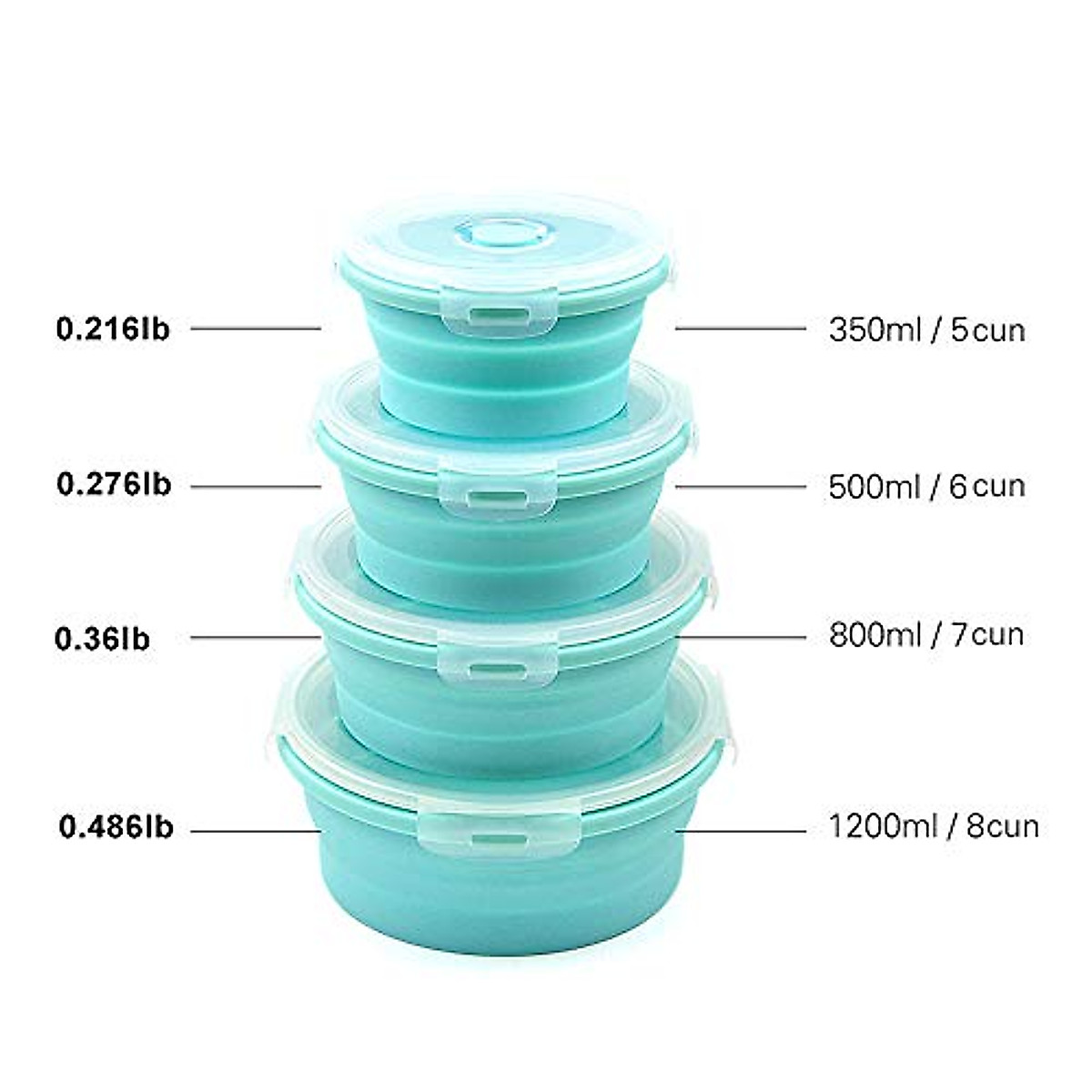 Collapsible Bowls, GLE2016 Silicone Collapsible Food Storage Containers with Lids for Camping, Round Silicone Lunch Containers, Microwave, Dishwasher and Freezer Safe (4, Blue)