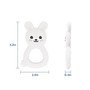 Baby Teething Toys BPA-Free Cute Silicone Bunny Teethers-Easy to Hold Soft and Comfortable Help take The Stress Out of Teething,Perfect for Newborn Girls and Boys (White)