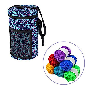 LNKA Knitting Bag for Yarn Storage,Crochet Hooks, Needles and Woolfor Accessories and Slits on Top to Protect Yarn and Prevent Tangling (Free 6 Pack Cotton Mini Yarn) (Medium Size+6 Pack Yarn)