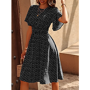 Floerns Women's Confetti Heart Print Butterfly Sleeve Flared A Line Midi Dress Black and White XL