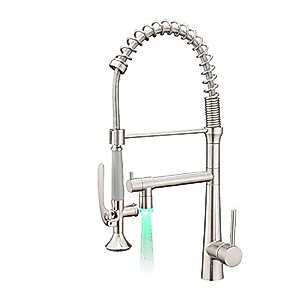 AIMADI Pull Down Kitchen Faucet with Sprayer,Commercial Single Handle Stainless Steel Brushed Nickel Kitchen Sink Faucet with LED Light