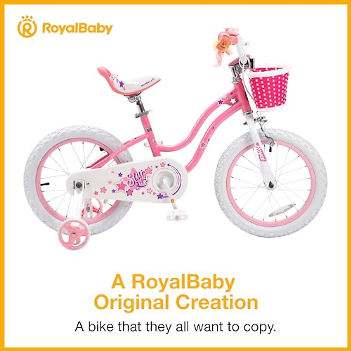 Royalbaby Stargirl Kids Girls Bike Bicycle with Basket Training Wheels Kickstand 16 Inch Pink