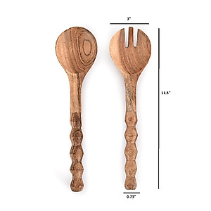 NIRMAN Acacia Wood Cooking Spoons Set of 2 of Salad Mixing Dinner Fork and Spoon Home Kitchen Food Mixing Utensil Set (11.5" x 3" x 0.75")