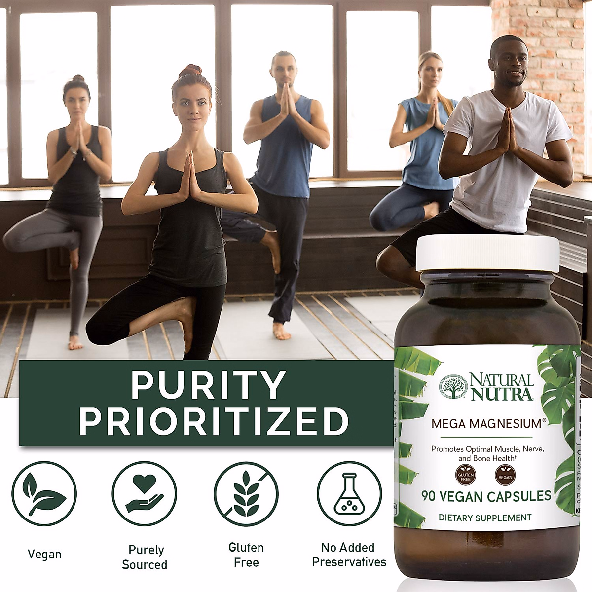 Natural Nutra Mega Magnesium 400mg Supplement - High Absorption Amino Acid Chelate, Better Vibes, Citrate, Malate Blend for Muscle Growth, Bone Strength, Heart Health, Nerve Support - 90 Capsules