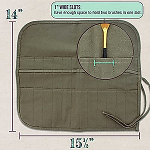 U.S. Art Supply Deluxe Canvas Art Paint Brush Holder & Storage Organizer Roll-Up Case Bag - 24 Slot Pockets Carry Pouch - Protect Artist Acrylic Oil Watercolor Paintbrushes - Store Pencils, Pens Tools