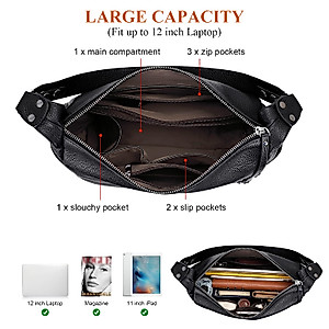 Over Earth Genuine Leather Hobo Purses and Handbags for Women Ladies Shoulder Crossbody Purse(O116E RP Black)