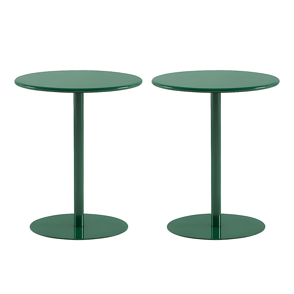 CraftThink End Table, Scandinavian Style Round Metal Side Table with Pedestal Base Sofa Side Table for Living Room Bedroom Balcony and Office, 2 Pieces Green