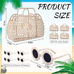 FIONUPI 16 Pcs Jelly Bags with Sunglasses for Women Wedding Jelly Purse Beach Bags Plastic Jelly Basket Flower Glasses for Bridal Wedding Party Gift