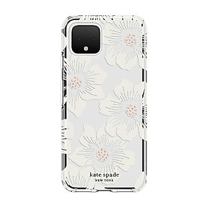 kate spade new york Protective Hardshell (1-PC Comold) Case for Google Pixel 4 - Hollyhock Floral Clear/Cream with Stones