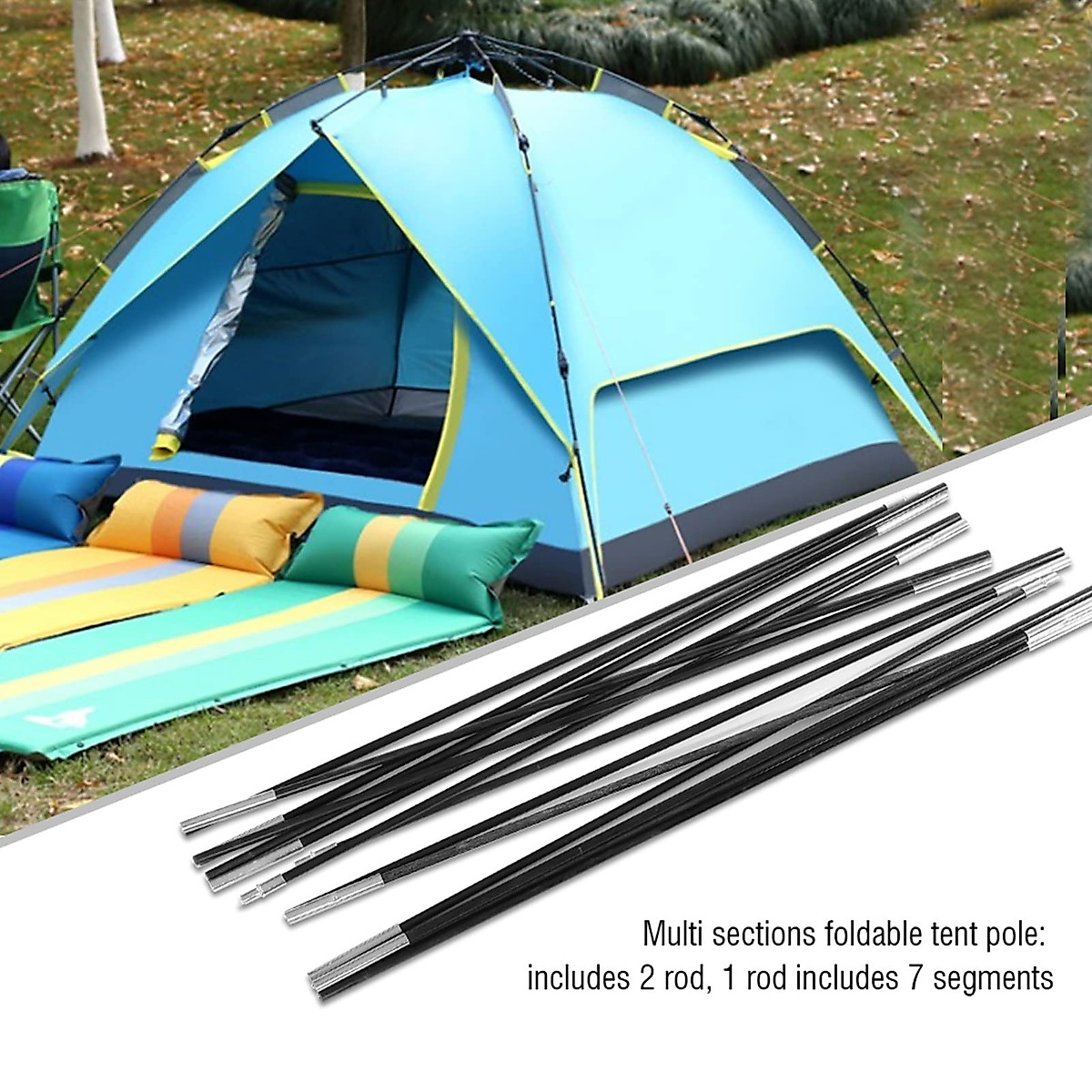 Tihebeyan Tent Pole, Fiberglass Adjustable Replacement Poles Rods Awning Frames Kit