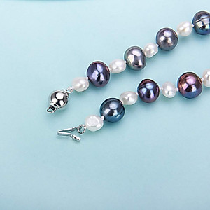 LGSY 7-8mm White Black Freshwater Cultured Pearl Necklace for Women's Pearl Strand Necklaces