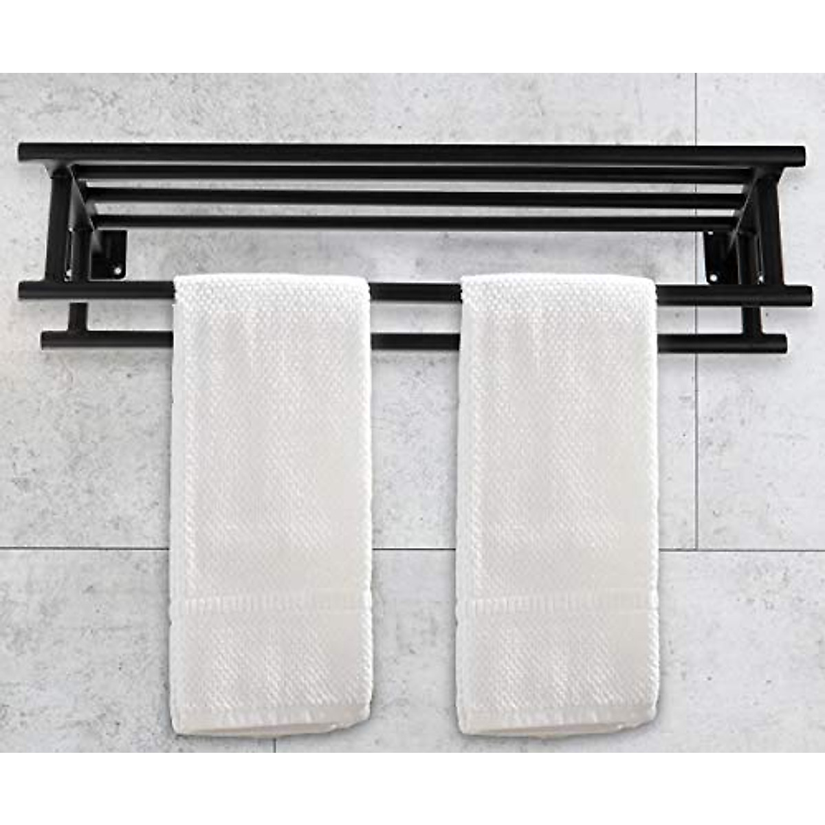 Mind Reader Alloy Collection, Wall-Mount Towel Rack with 2 Bars and Top Shelf, Drying Rack, Metal, Black