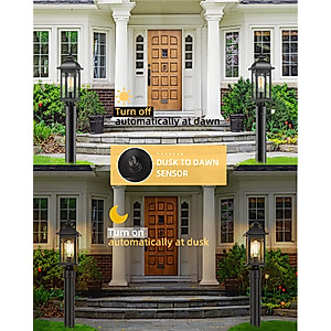 FEMILA Dusk to Dawn Outdoor Post Light, Waterproof Pole Lantern Light Fixture, Exterior Lamp Posts Outdoor Lighting for Garden Patio Yard Pathway Driveway, Clear Glass Panel, 4FD54P-PC BK