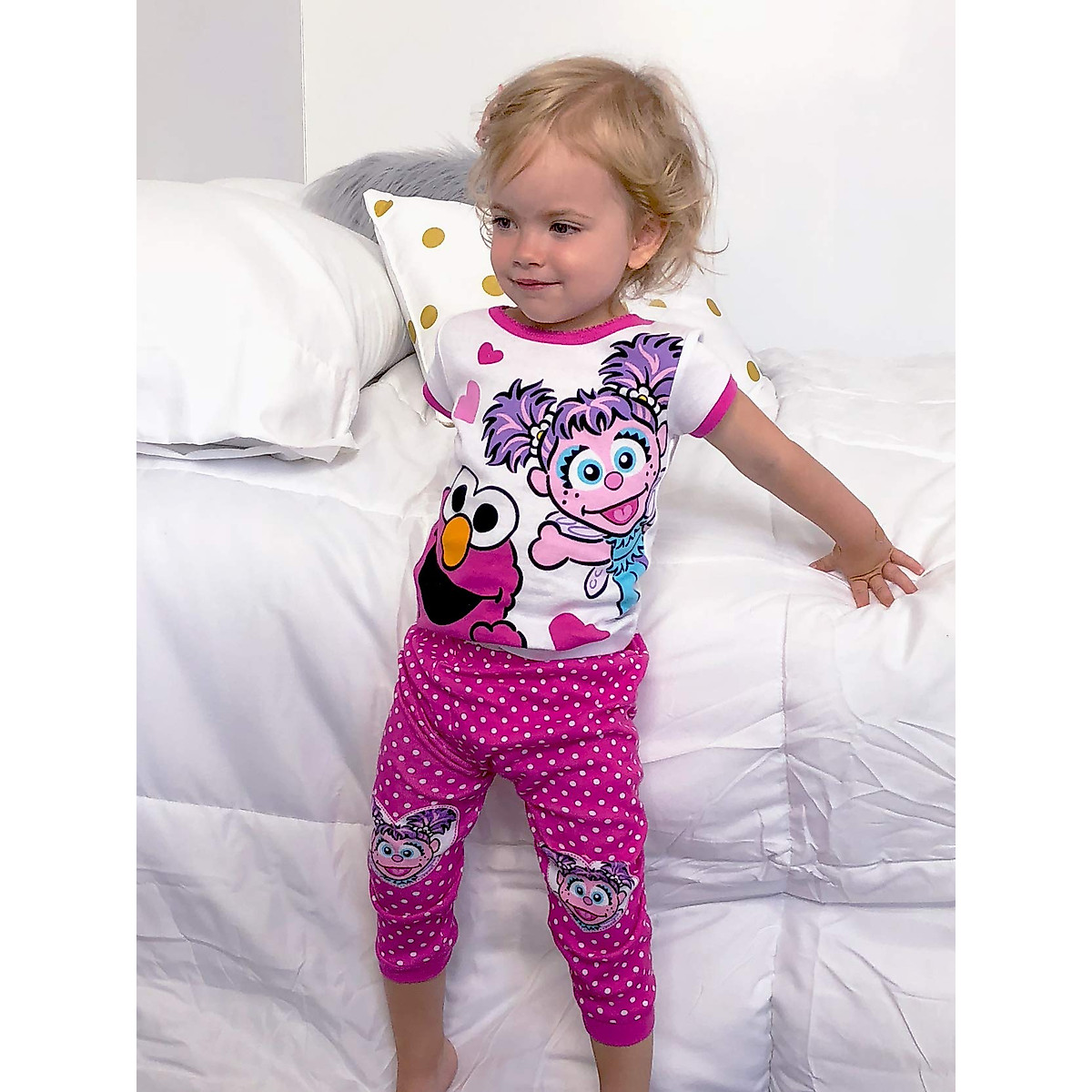 Sesame Street Elmo and Abby Cadabby Toddler Girls Cotton Pajamas Set (2T, Elmo Abby Pink)