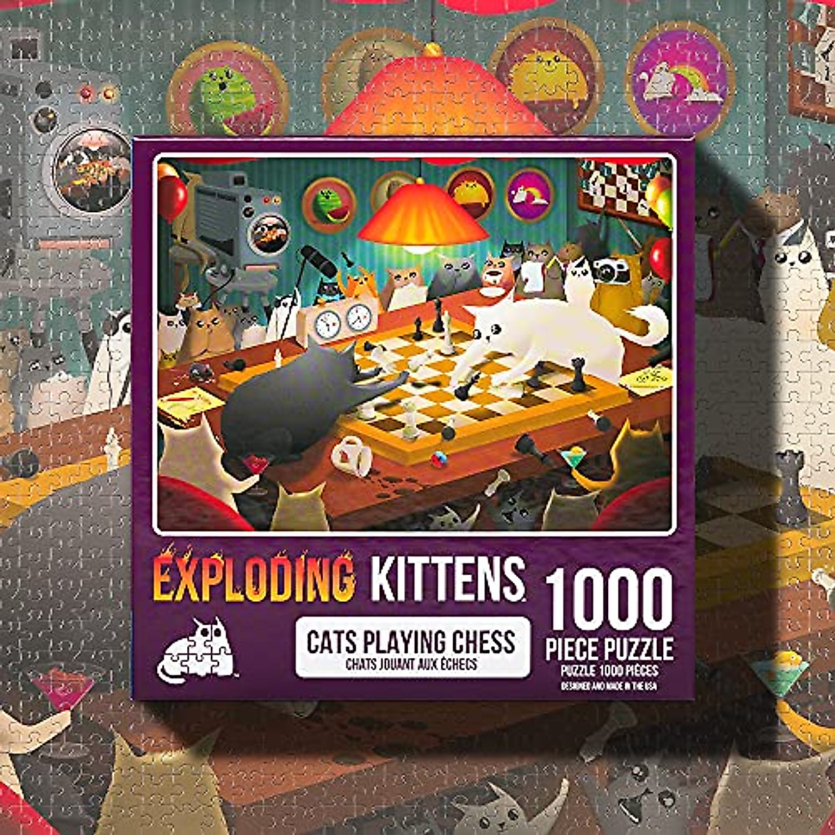 Cats Playing Chess Jigsaw Puzzle by Exploding Kittens - 1000 Pieces, Ideal for Adults, Teens, and Kids - A Funny and Artistic Cat-Themed Puzzle