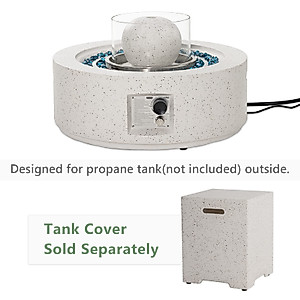 COSIEST Outdoor Propane Fountain Fire Pit Table, 29.3-inch 50,000 BTU Firepit Round Terrazzo White Patio Heater, Stainless Steel Burner, Blue Fire Glass, Rain Cover