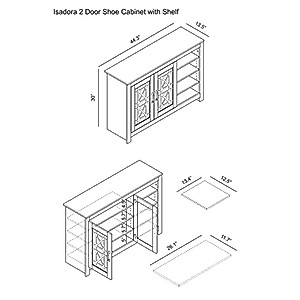 Galano Isadora 16 Pair Shoe Cabinet with 2 Door with Shelves - Modern Shoe Rack - Standing Shoe Cabinet - Shoe Storage with Doors - Shoe Organizer for Home - Dusty Grey Oak