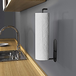 VAEHOLD Adhesive Paper Towel Holder Under Cabinet Mount, Black Paper Towel Roll Holder for Kitchen, SUS304 Stainless Steel