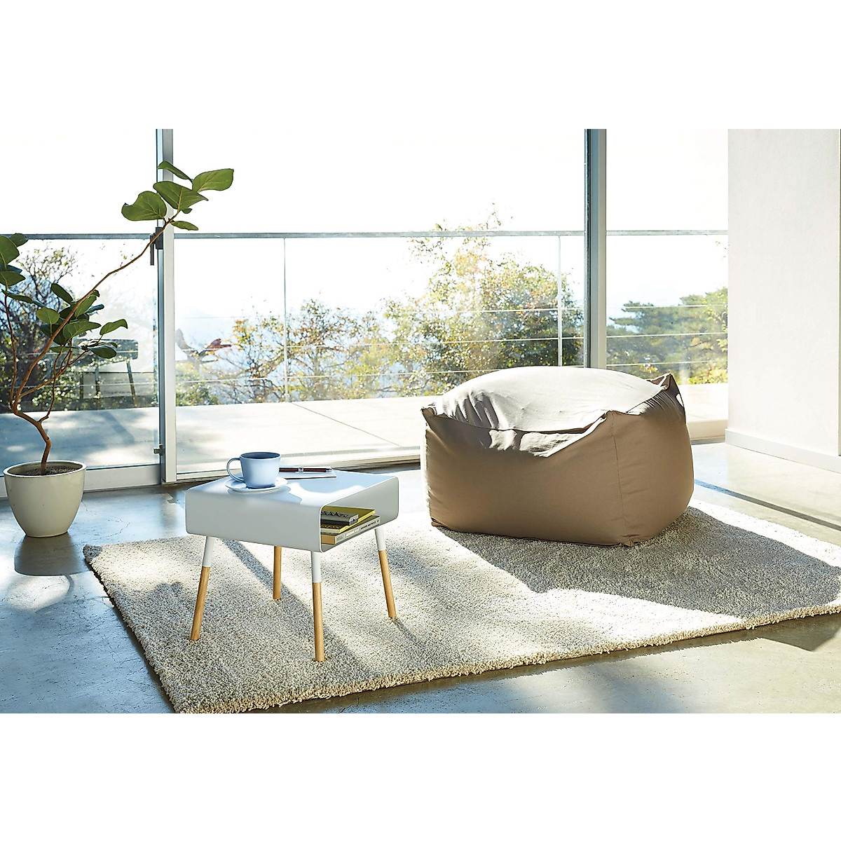 YAMAZAKI home Plain Side Table with Storage Shelf White