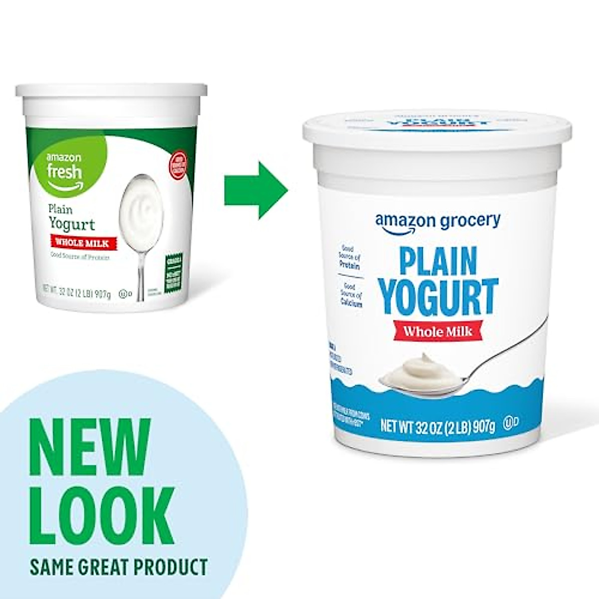 Amazon Grocery, Whole Milk Plain Yogurt, 32 Oz (Previously Amazon Fresh, Packaging May Vary)