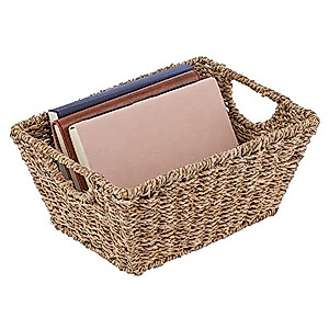 mDesign Natural Woven Seagrass Nesting Closet Storage Organizer Basket Bin for Kitchen Cabinets, Pantry, Bathroom, Laundry Room, Closets, Garage - 2 Pack - Natural/Tan