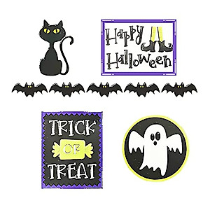 9 Pcs Halloween Tiered Tray Decorations,Halloween Signs for Halloween Home and Office Decor,Halloween Tray Decor with Witch Hat,Ghost,Bat,Tombstone,Pumpkin (7)