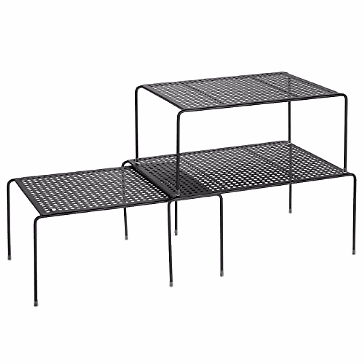 mDesign Modern Adjustable Metal Closet, Cabinet, Countertop Organizer Storage Shelves for Bedrooms, Bathrooms, Entryways, Hallways - Expandable, Durable Steel, Non-Skid Feet - 3 Pack - Black