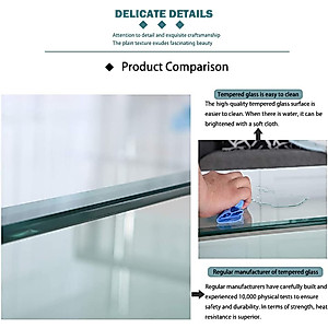 CLIPOP Rectangle Glass Coffee Table w/Tempered Glass Tabletop Stainless Steel Tube, 2-Tier Tea Table, Modern Center Side Table w/Lower Shelf & Wooden Legs for Living Room Guest Reception Room, Oak