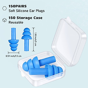 150 Pairs Silicone Ear Plugs Bulk Individually Wrapped Noise Cancelling Earplugs for Sleeping Reusable Noise Reduction Earplugs Colorful Soft Ear Plugs with Carry Case for Swimming Snoring