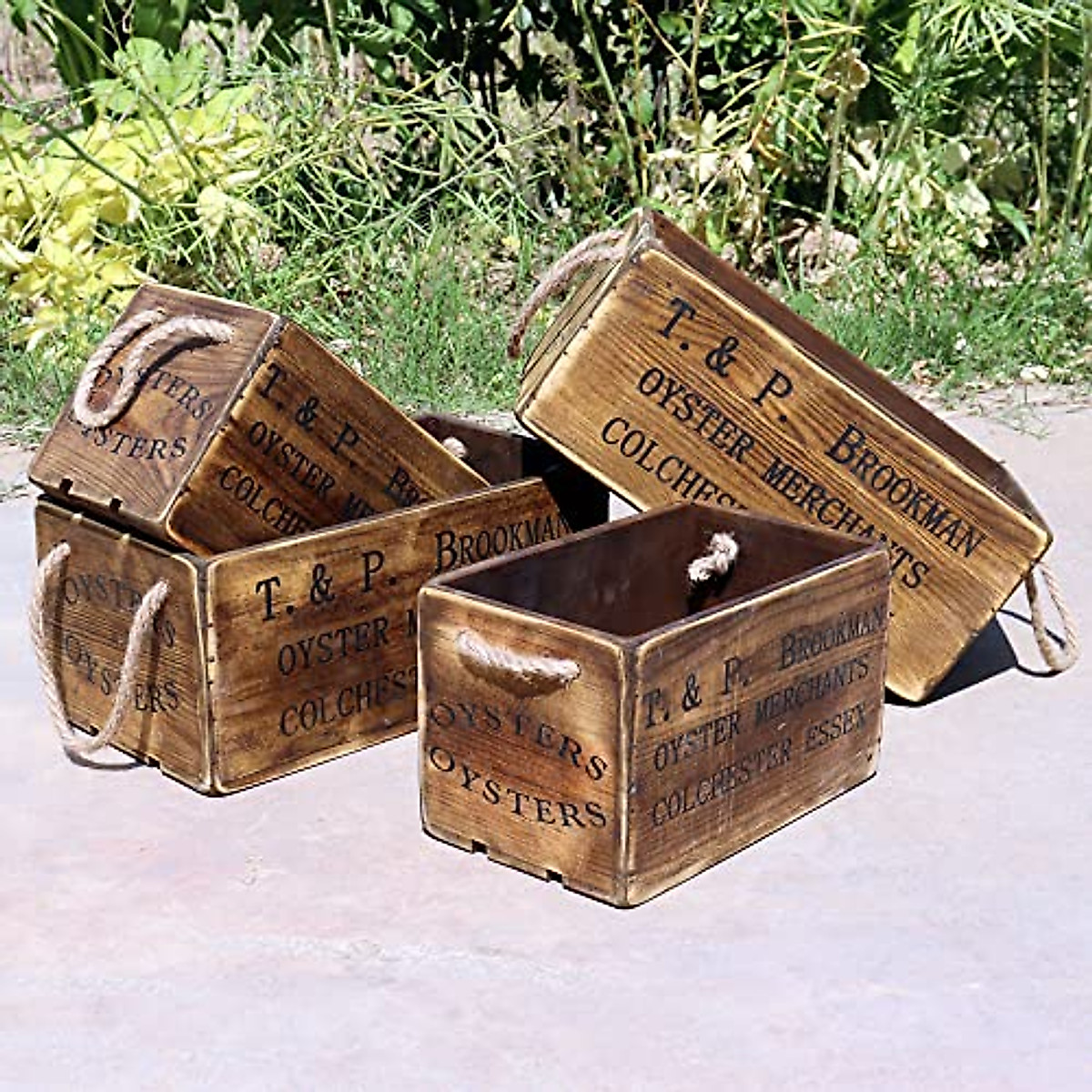 LEKUAIJIA Wood Nesting Storage Crates with Handle (4 drak brown)