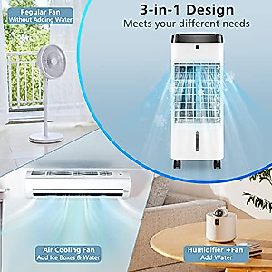 PETSITE Evaporative Air Cooler, Cold Air Cooling Fan with Remote Control, 4 Modes, 3 Speeds, 2 Ice Packs, 12H Timer, Portable Air Conditioner Windowless, Personal Swamp Cooler for Bedroom Home Dorm