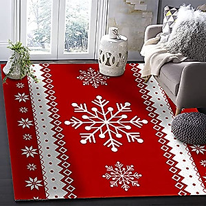 Christmas Area Rugs Living Room Floor Mat Chrsitmas Snowflake Winter Snow Red Background Collection Non-Slip and Washable Carpets for Indoor Bedroom Kids Room Home Decor, 2x3 Feet