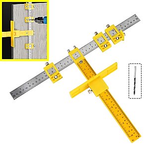 Cabinet Pull Template Hardware Jig, Punch Locator Drill Guide Wood Drilling Doweling Tool for Door and Drawer Handle Knob, Adjustable Pull Installation Template Tool for Drilling Holes on Wood Drill
