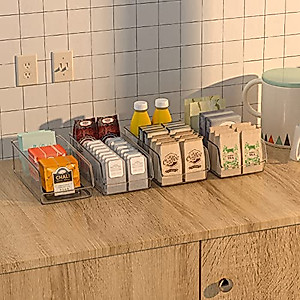 SANNO Pantry Organizer Storage Organizer Bins, Divided Compartment Holder for Snacks, Packets,for Freezer, Fridge, Refrigerator Organizer Bins, Cabinet Organizers