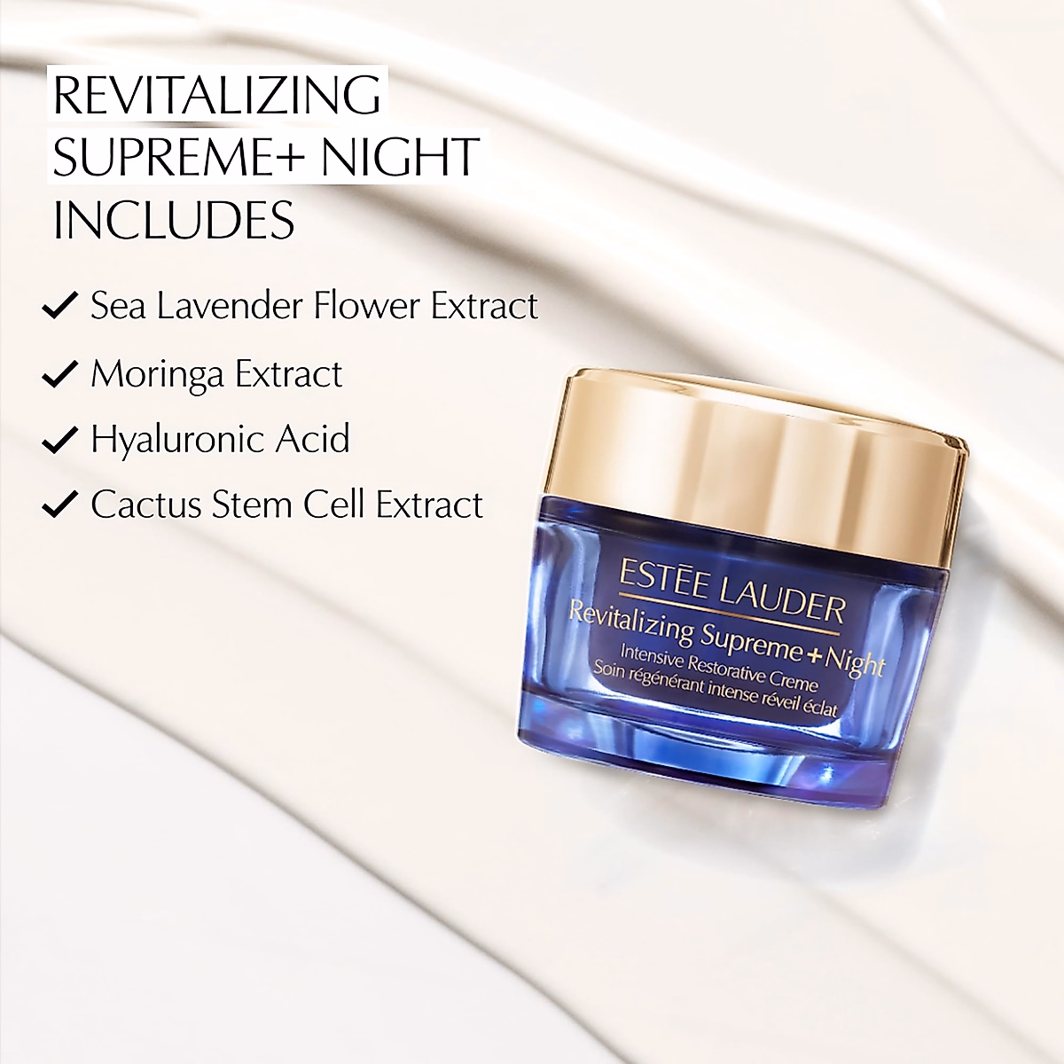Estée Lauder Revitalizing Supreme+ Night Intensive Restorative Anti-Aging Cream Moisturizer with Hyaluronic Acid, 1.7 Ounce