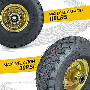 Sutekus 10" Replacement Tires 4.10/3.50-4” Air Tires Rubber Wheels With 5/8" Axle Bore Hole for Carts, Scooter, Hand Trucks, 2Pack