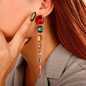 Xerling Colorful Crystal Dangling Earrings for Women Long Fringe Chandelier Statement Earrings Long Multicolor Rhinestones Earrings for Girls (Colorful)