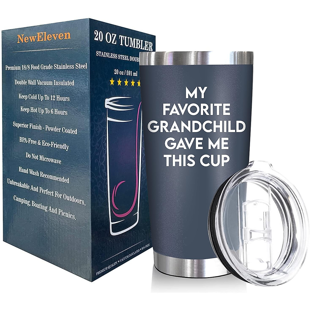NewEleven Christmas Gifts For Grandpa - Grandpa Gifts From Granddaughter, Grandson - Birthday Present Ideas For Grandfather, New Grandpa, Promoted To Grandpa, Grandchildren, Grandkids - 20 Oz Tumbler