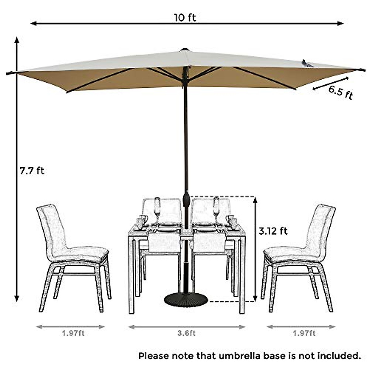 Abba Patio 6.5 x 10ft Rectangular Patio Umbrella Outdoor Market Table Umbrella with Push Button Tilt and Crank for Garden, Lawn, Deck, Backyard & Pool, Beige