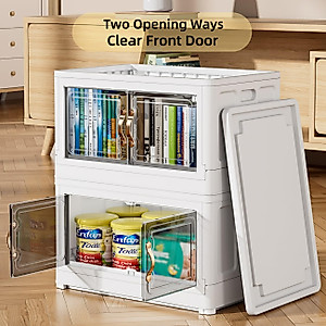 wookon Collapsible Storage Bin with Lid,27Gal/108QT Stackable Storage Bins with Door,Blanket Storage,Clear Storage Bins with Lids,Storage Shelves,Cube Storage Organizer,Bedroom Organization (3 Pack)