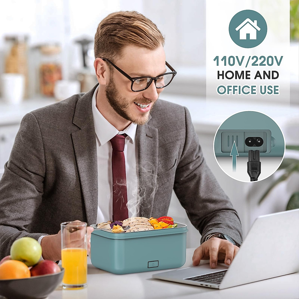 Carsolt Electric Lunch Box Food Heater Upgrade 3 in 1 Portable Food Warmer 60-100W Leakproof Heated Lunch Box for Adults Car/Truck/Office with 1.8L SS Container Fork Spoon Carry Bag, 12V/24V/110V